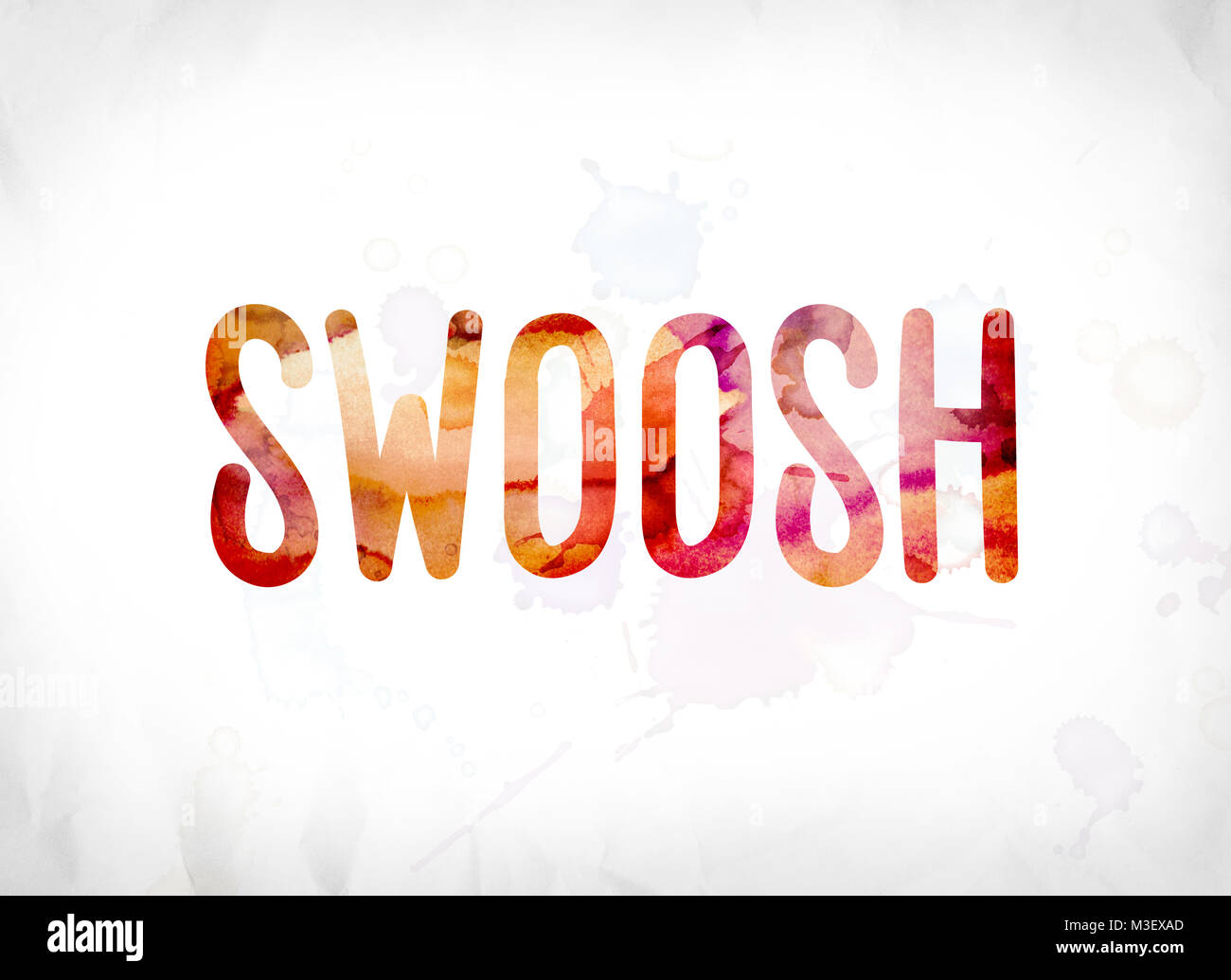 The word Swoosh concept and theme painted in colorful watercolors on a ...