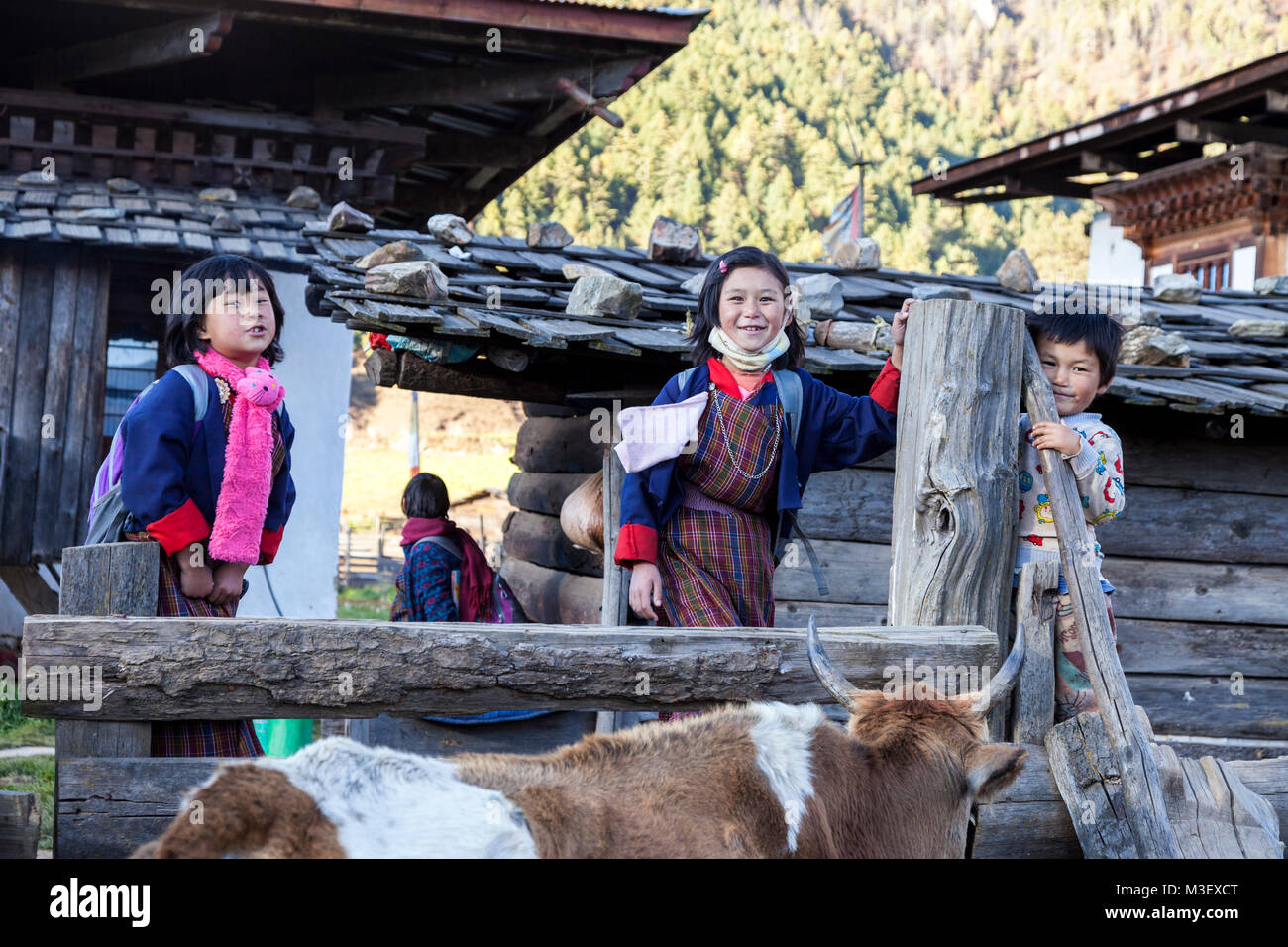 Phobjikha, Bhutan. Kikorthang Village. Young Bhutanese Children Stock ...