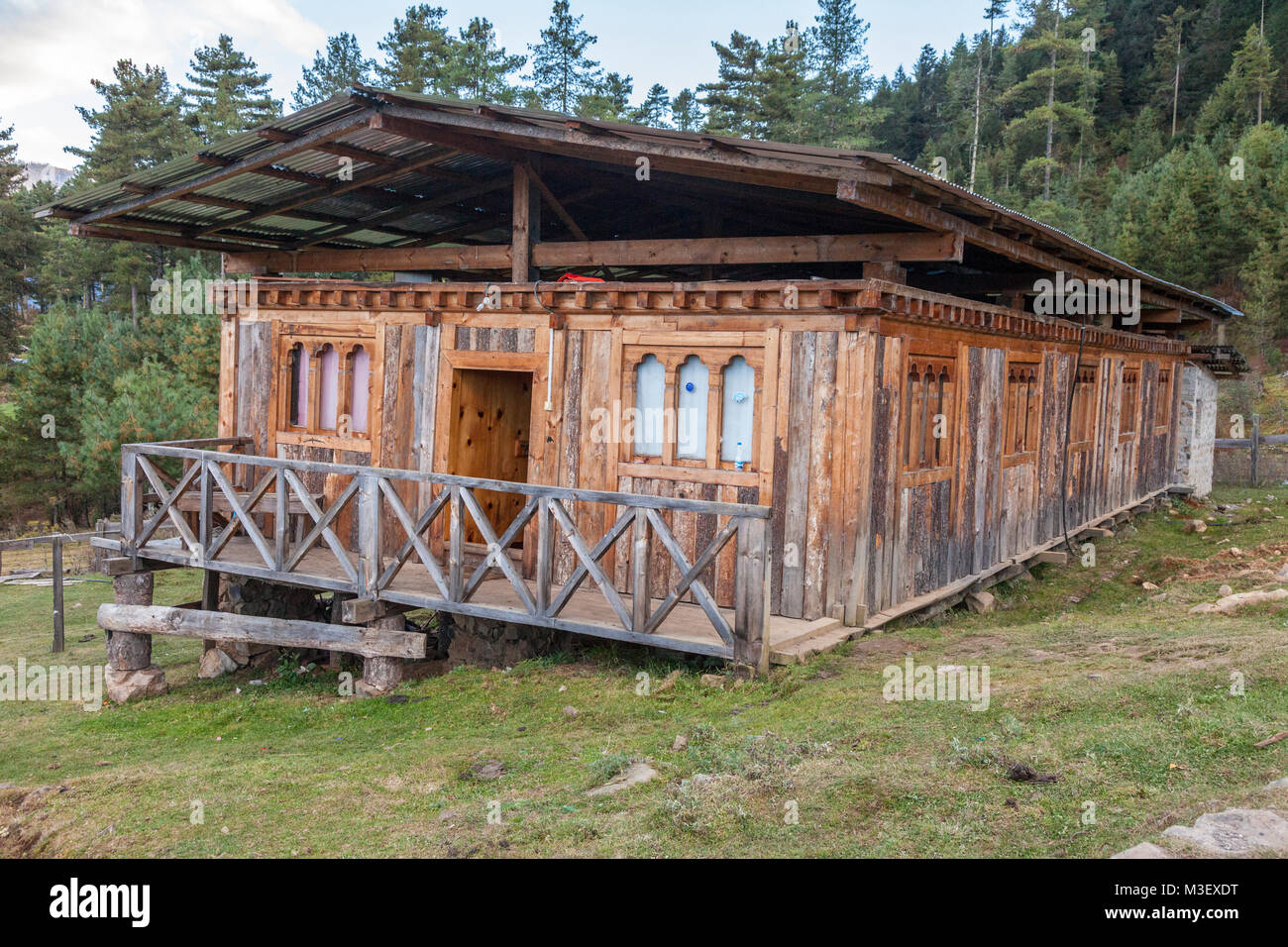 Phobjikha, Bhutan. Hotel Employee Housing Showing Typical Timber ...