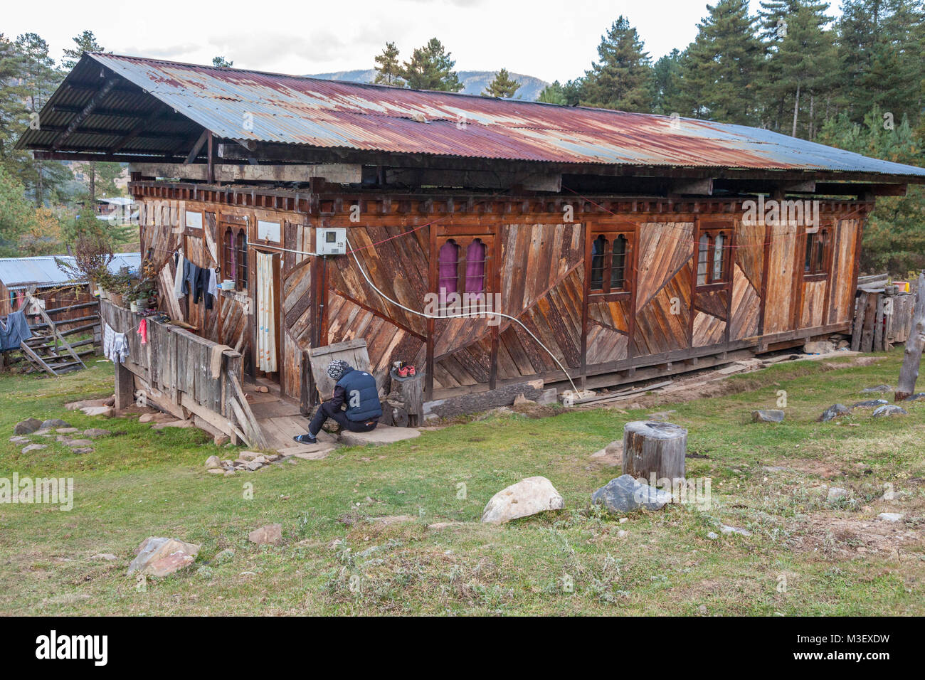 Phobjikha, Bhutan. Hotel Employee Housing Showing Typical Timber ...