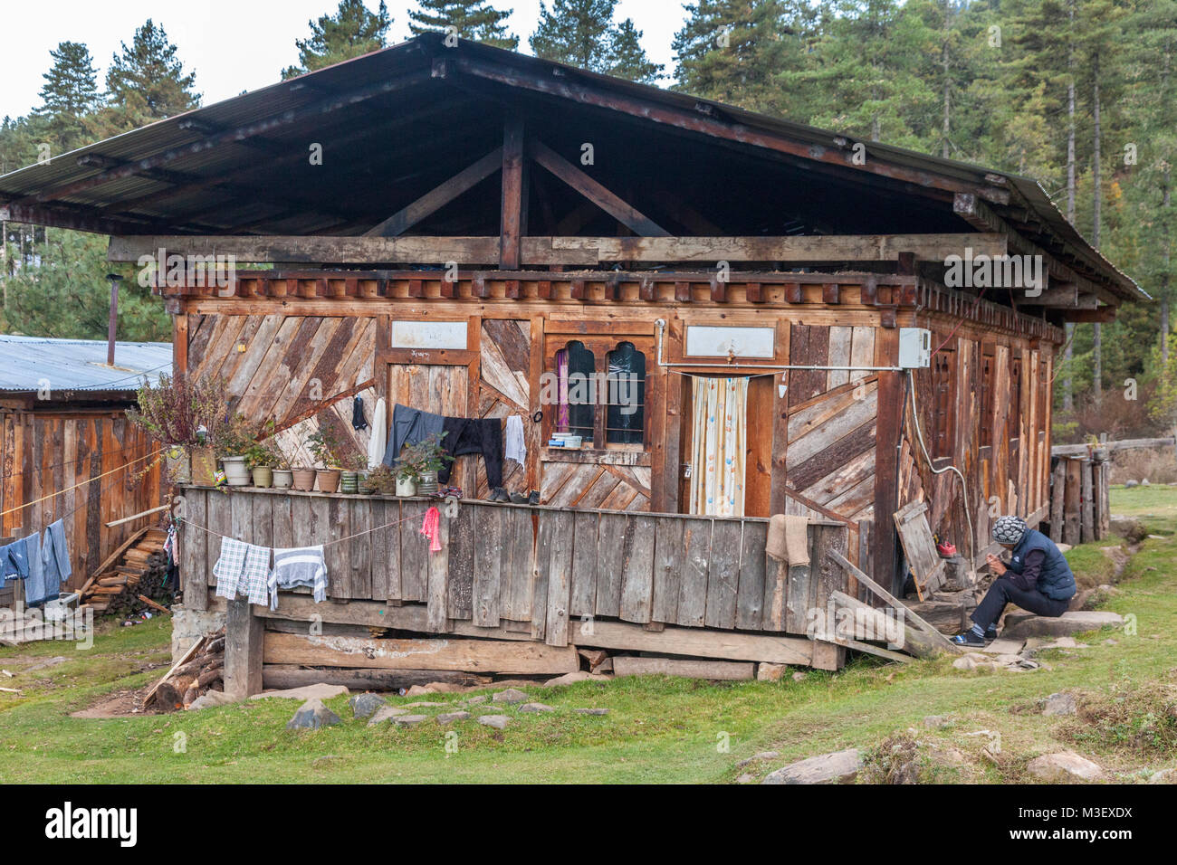 Phobjikha, Bhutan. Hotel Employee Housing Showing Typical Timber ...