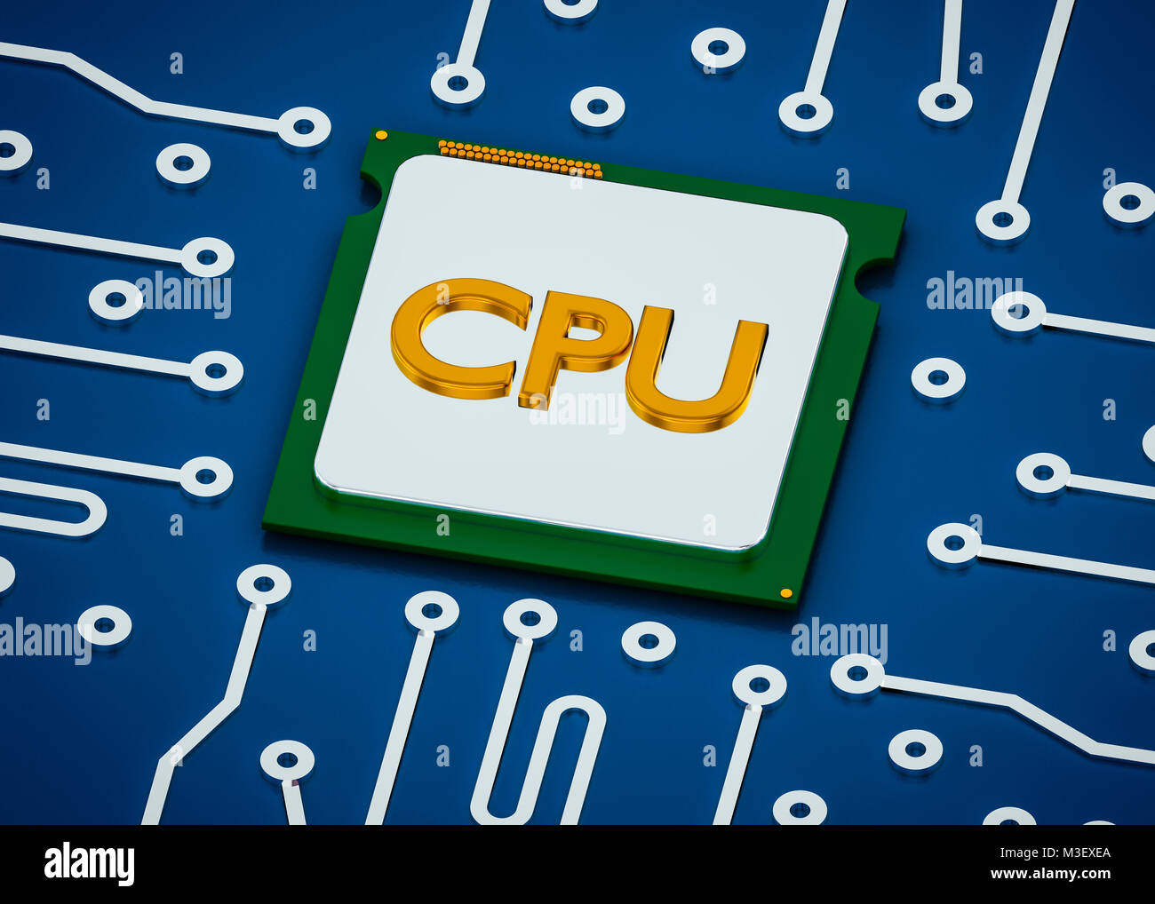 CPU on printed circuit board 3D rendering isometric view Stock Photo ...