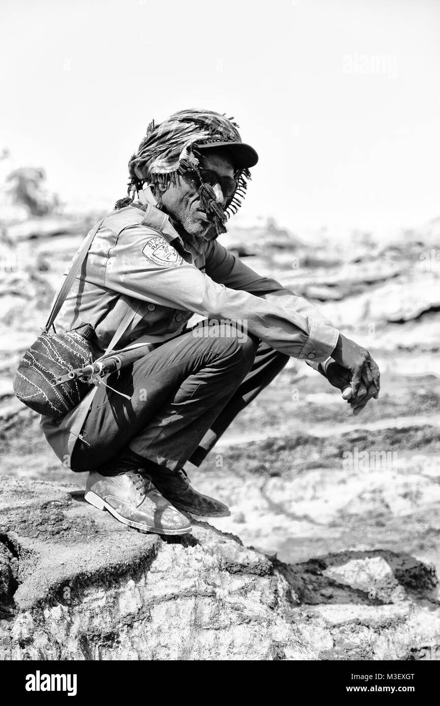 ETHIOPIA,DANAKIL-CIRCA JANUARY 2018--unidentified irregular soldier ...