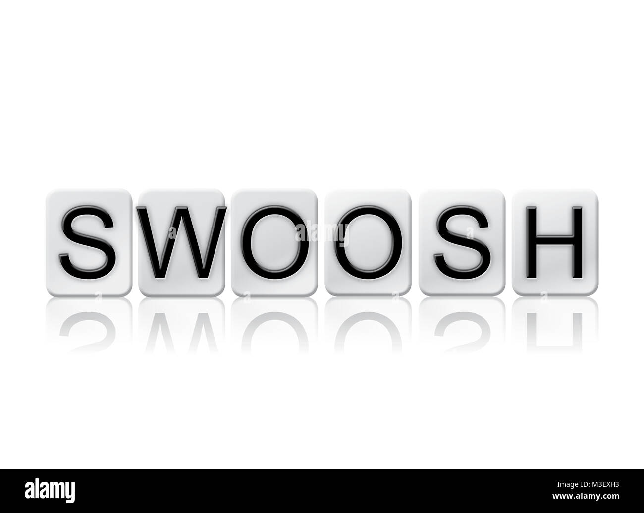 The word Swoosh concept and theme written in white tiles and isolated ...