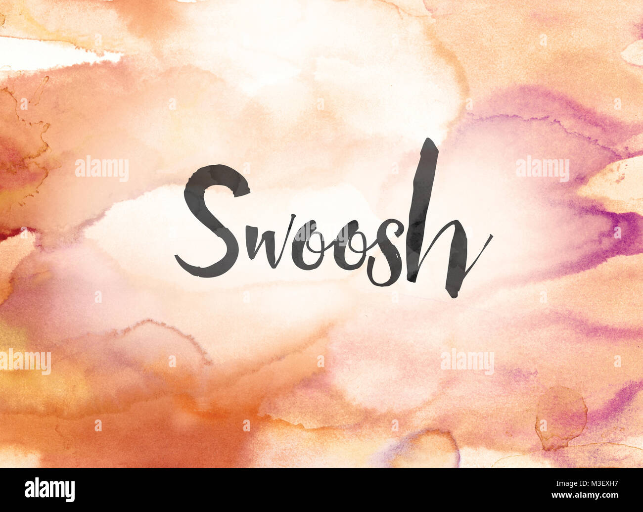 The word Swoosh concept and theme written in black ink on a colorful ...