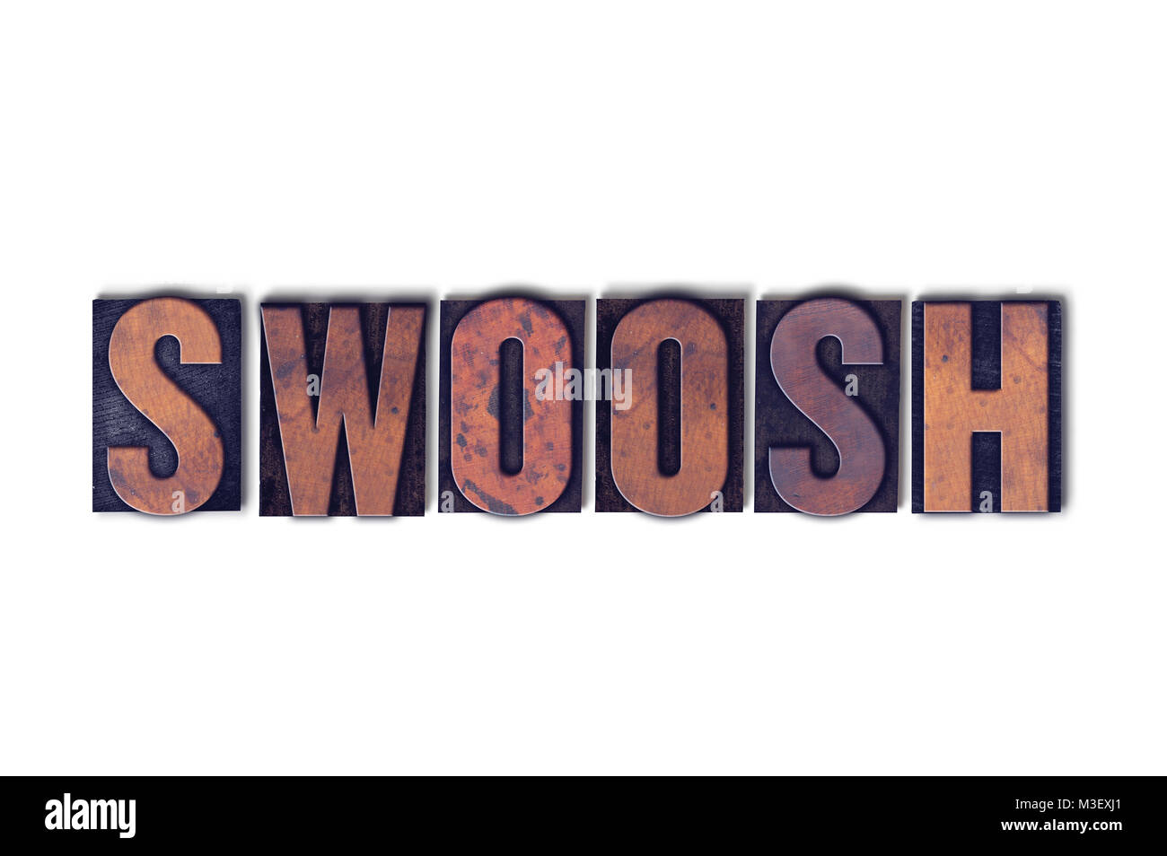 The word Swoosh concept and theme written in vintage wooden letterpress ...