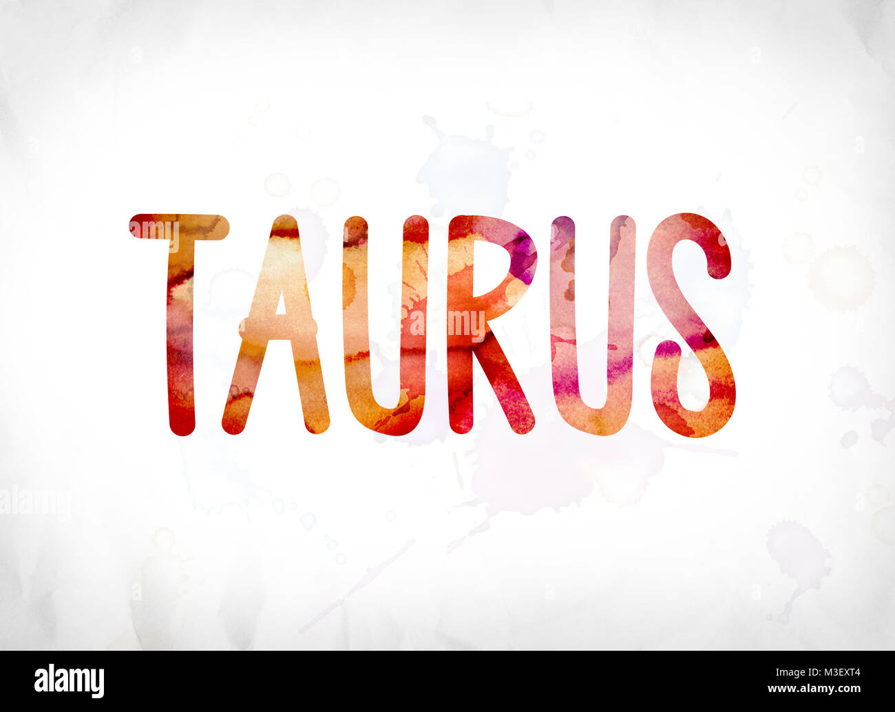The word Taurus concept and theme painted in colorful watercolors on a ...