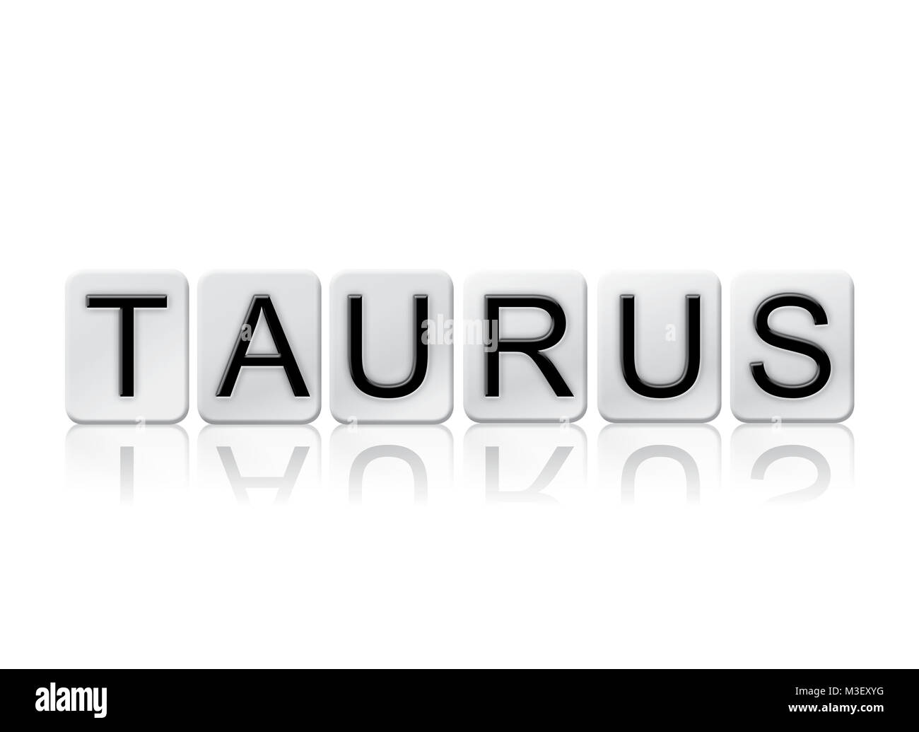 The word Taurus concept and theme written in white tiles and isolated ...