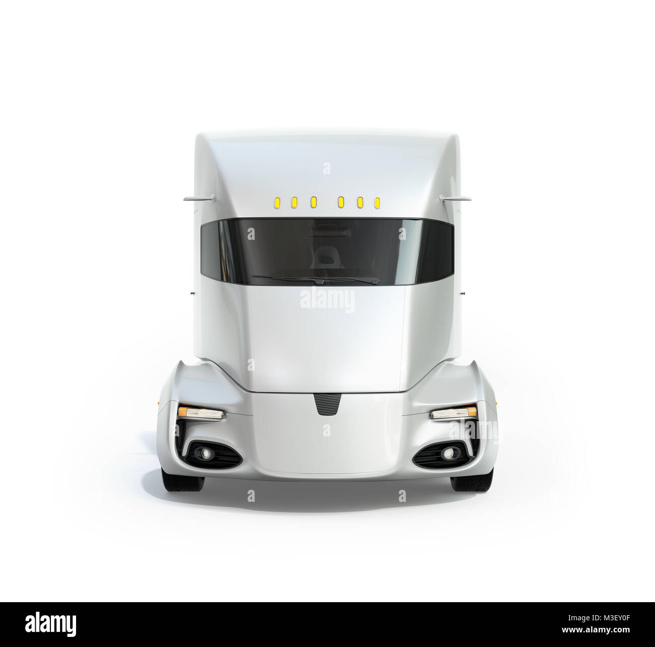 Front view of self-driving electric semi truck isolated on white ...