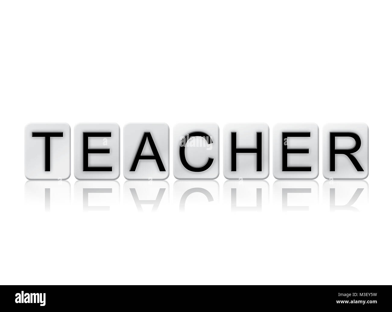 The word Teacher concept and theme written in white tiles and isolated ...