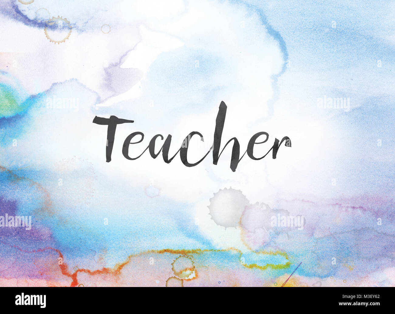 The word Teacher concept and theme written in black ink on a colorful ...
