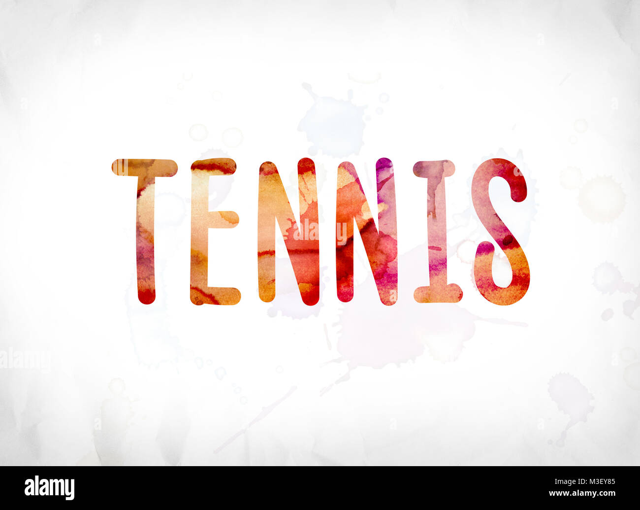 The word Tennis concept and theme painted in colorful watercolors on a ...