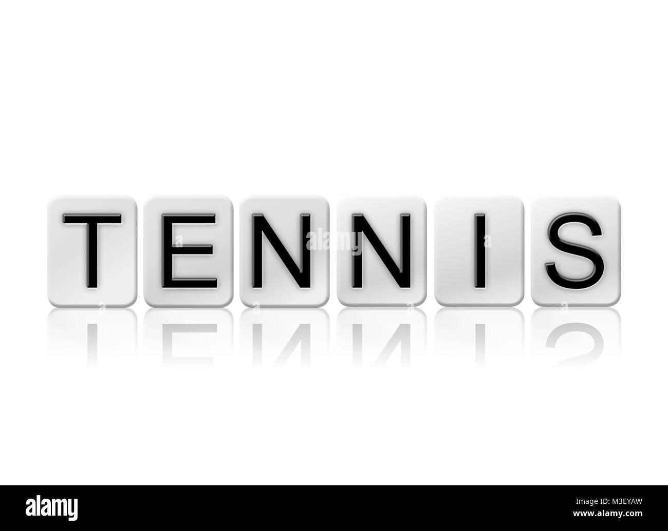 The word Tennis concept and theme written in white tiles and isolated ...