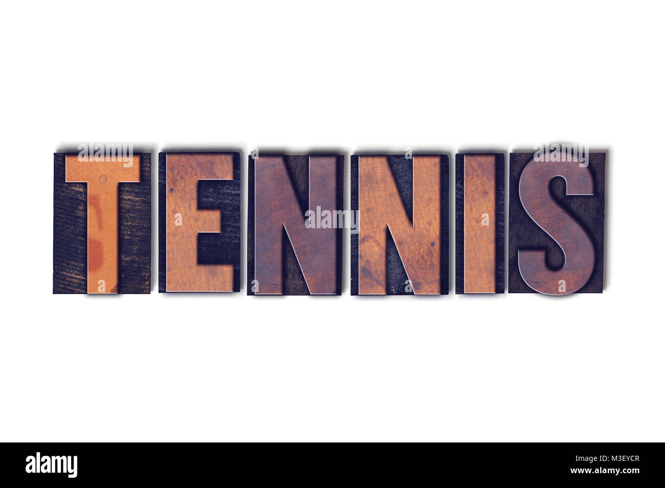 The word Tennis concept and theme written in vintage wooden letterpress ...