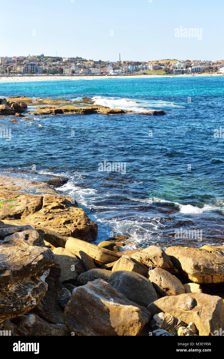 in australia sydney the bay the rock and the ocean near bondi beach ...