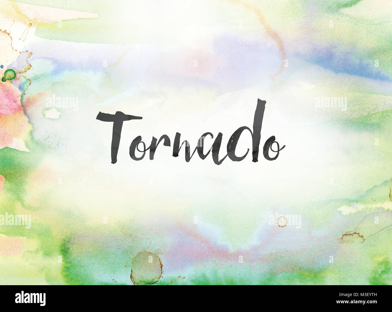 The word Tornado concept and theme written in black ink on a colorful ...