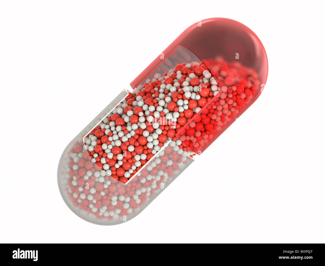 Close-up of medical capsules isolated on white background. 3D rendering ...