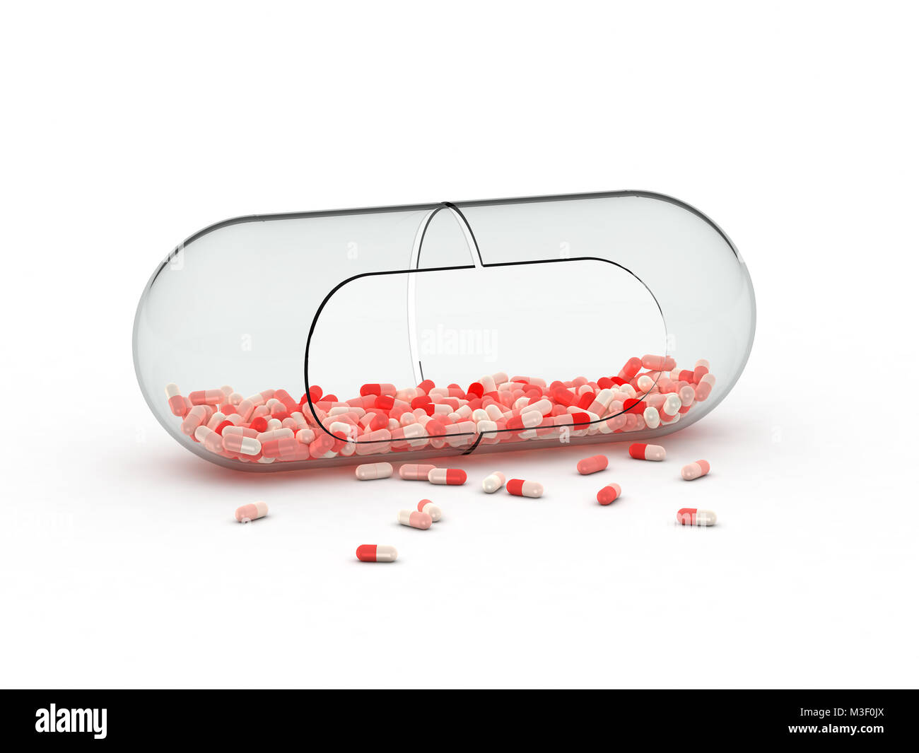 Close-up of medical capsules isolated on white background. 3D rendering ...