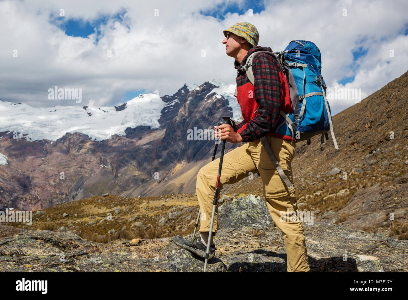 Hiking scene in Cordillera mountains, Peru Stock Photo - Alamy