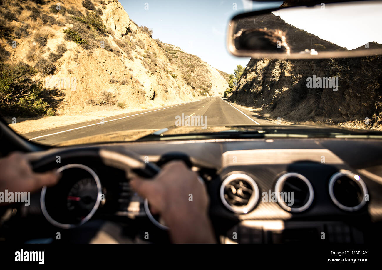 Man driving convertible car in Los angeles, santa monica Stock Photo ...