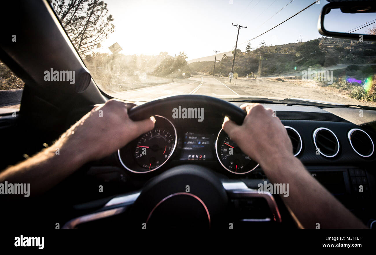 Man driving convertible car in Los angeles, santa monica Stock Photo ...