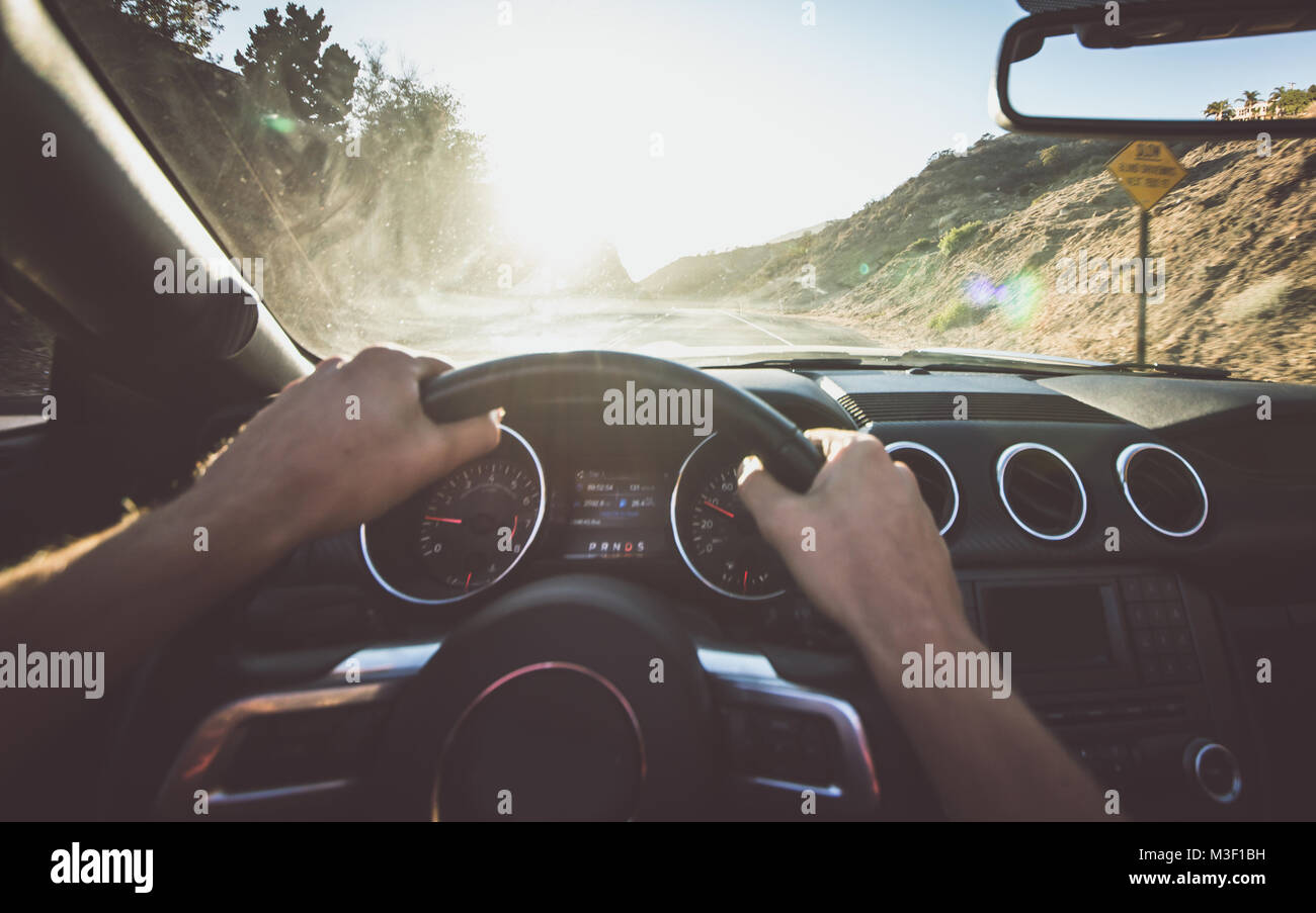 Man driving convertible car in Los angeles, santa monica Stock Photo ...