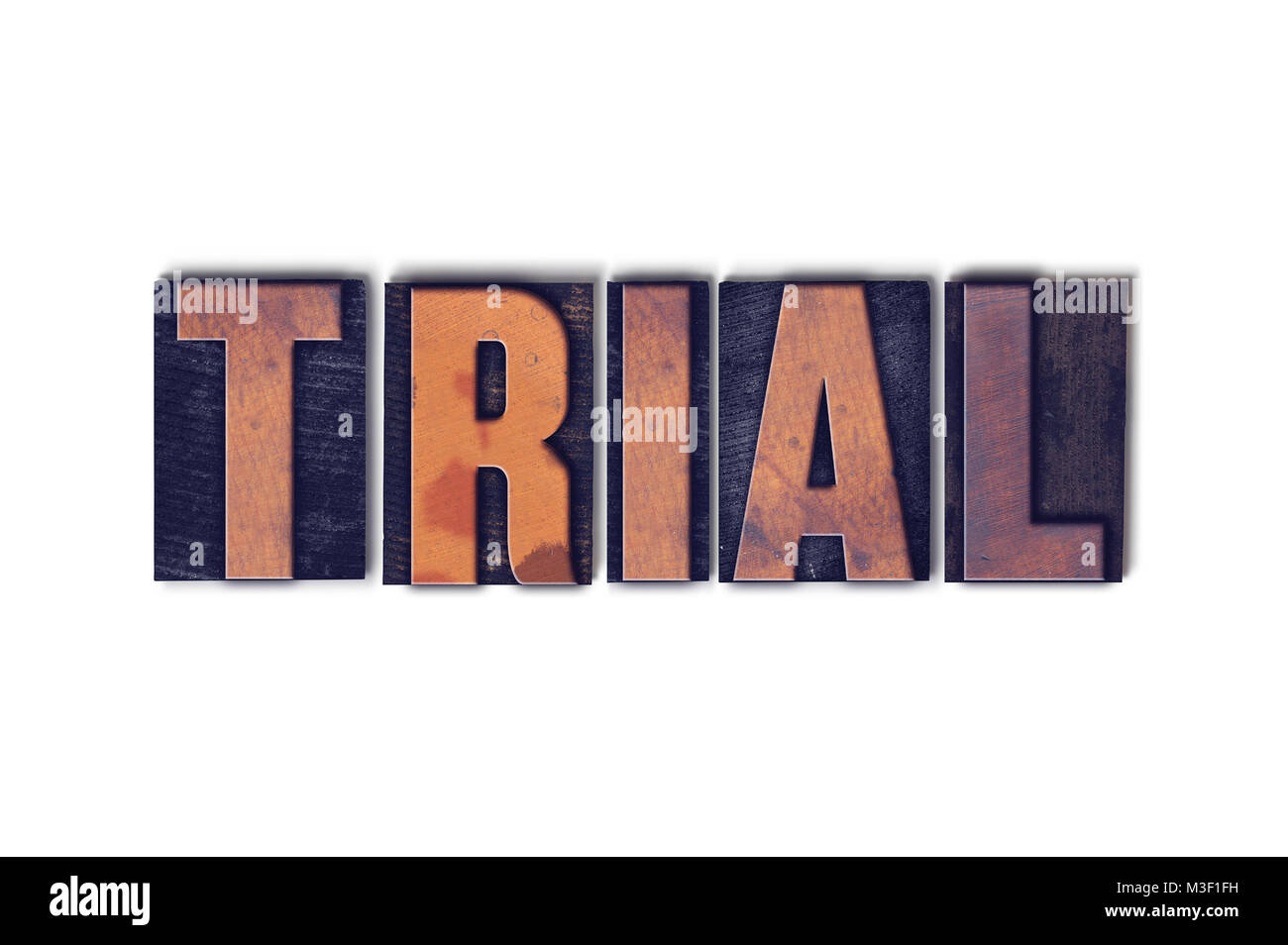 The word Trial concept and theme written in vintage wooden letterpress ...