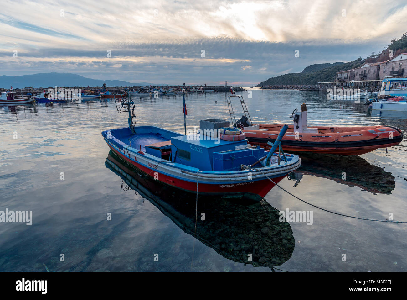 Sunset at Assos harbor, Behramkale, Canakkale Stock Photo - Alamy