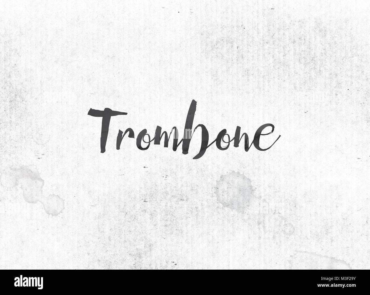 The word Trombone concept and theme painted in black ink on a ...