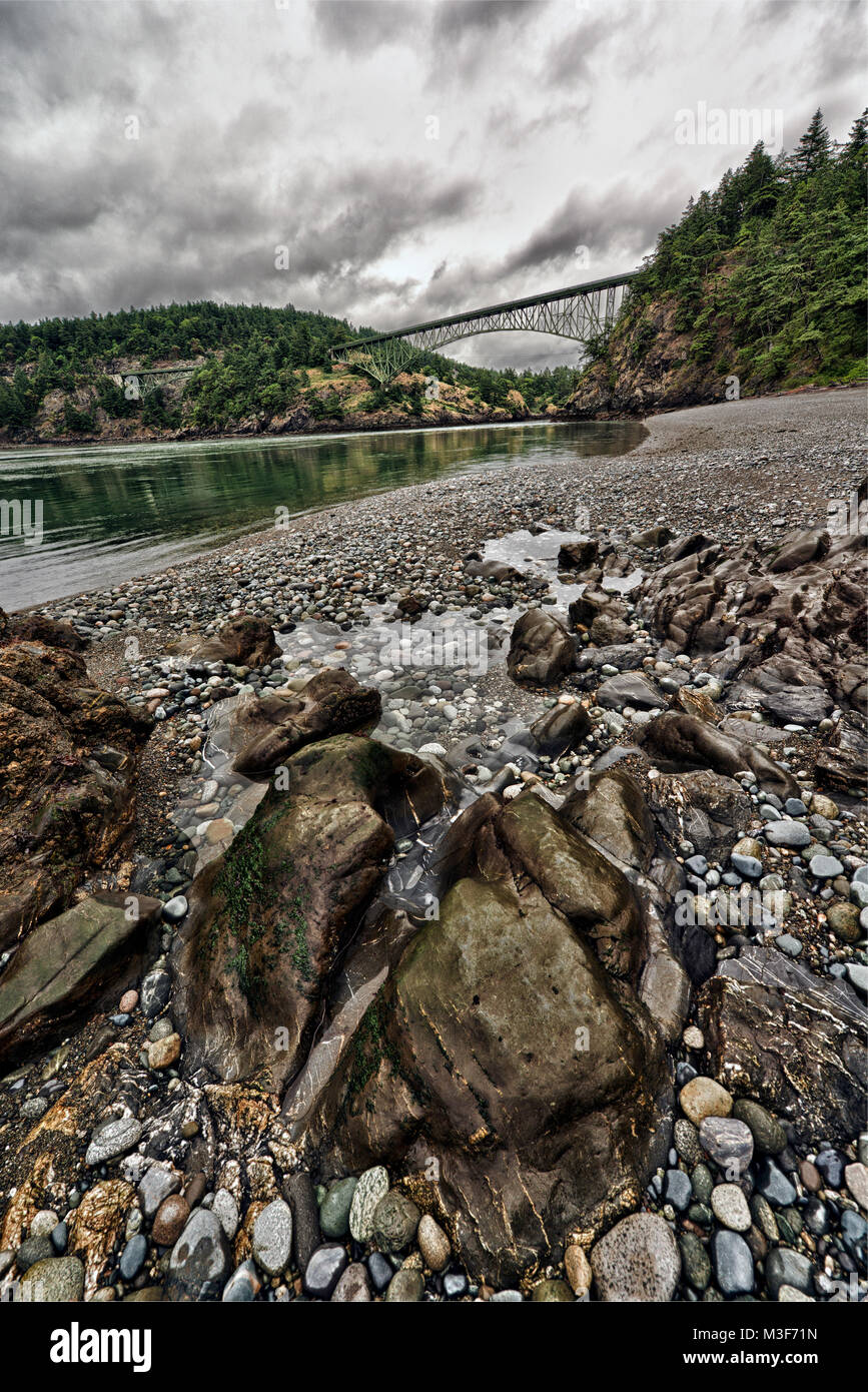 Deception Pass Bridge from beach Stock Photo - Alamy