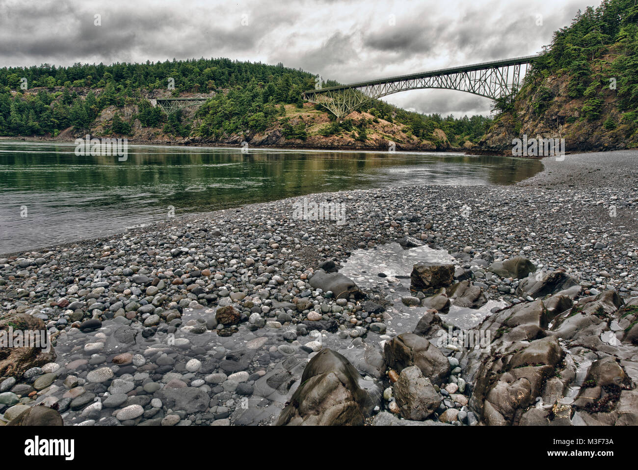 Deception Pass Bridge from beach Stock Photo - Alamy