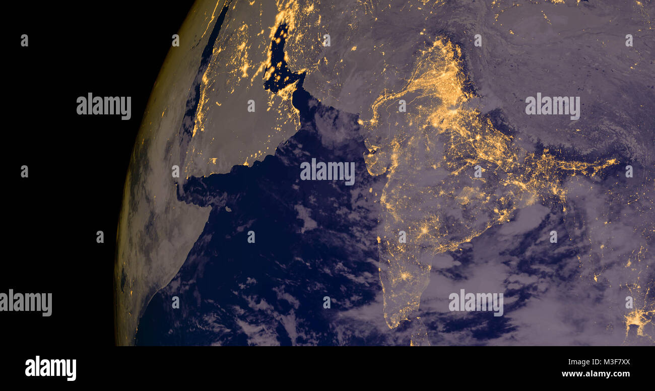 India and Middle East lights during night as it looks like from space ...