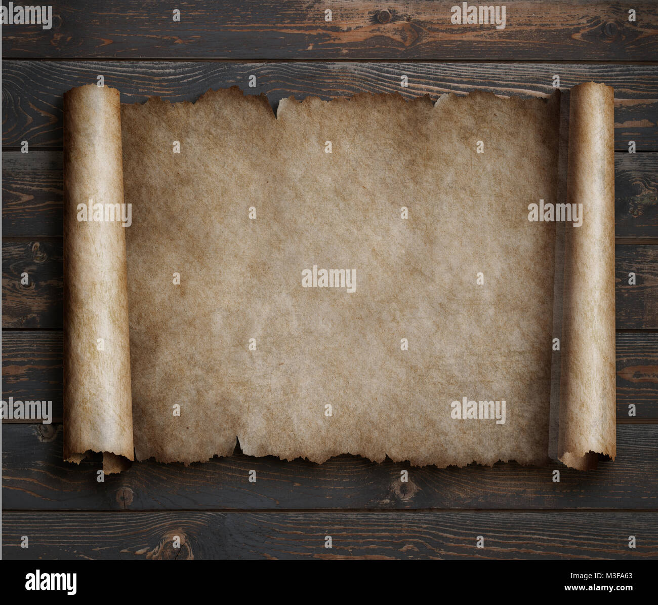 parchment on wood table 3d illustration Stock Photo - Alamy