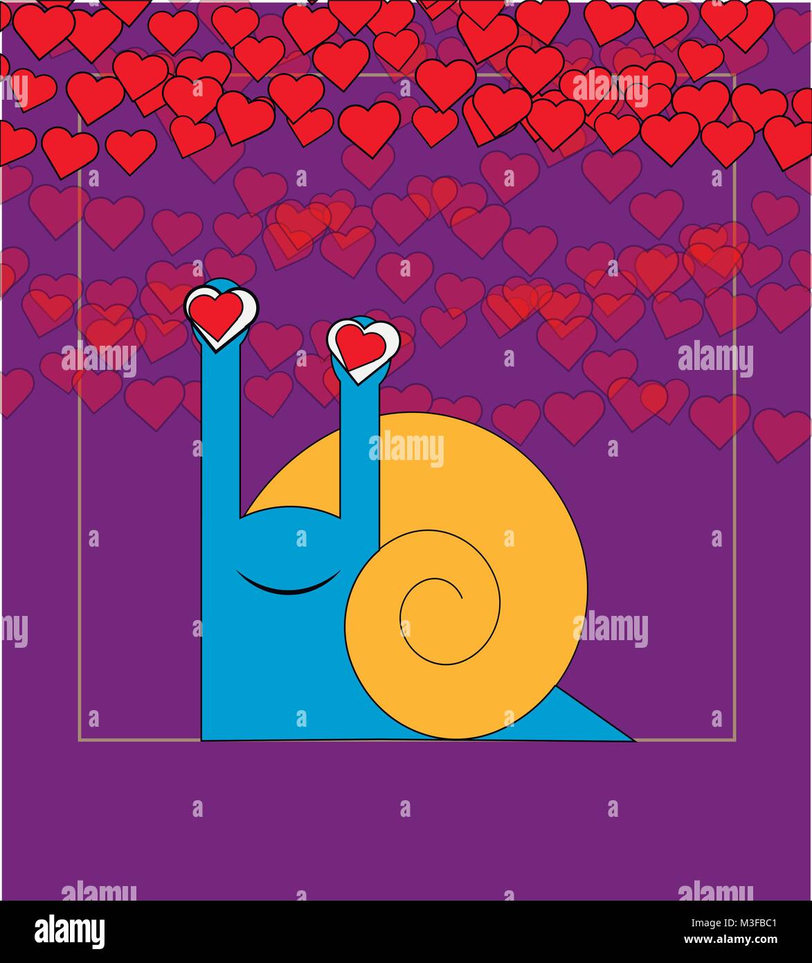 Vector hand drawn pattern with stylized cartoon snails on the light background. Valentines day ...