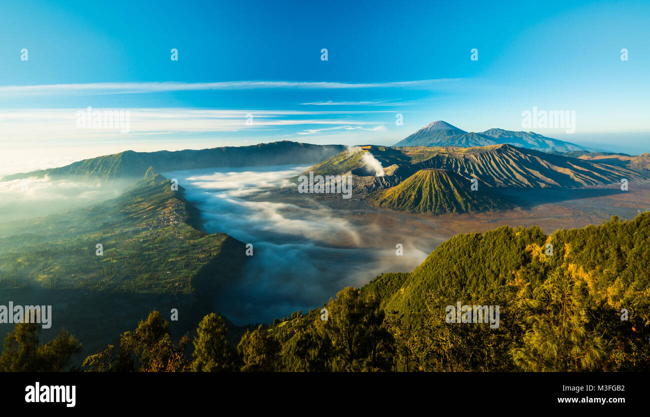 Mount Bromo volcano during sunrise, the magnificent view of Mt. Bromo ...