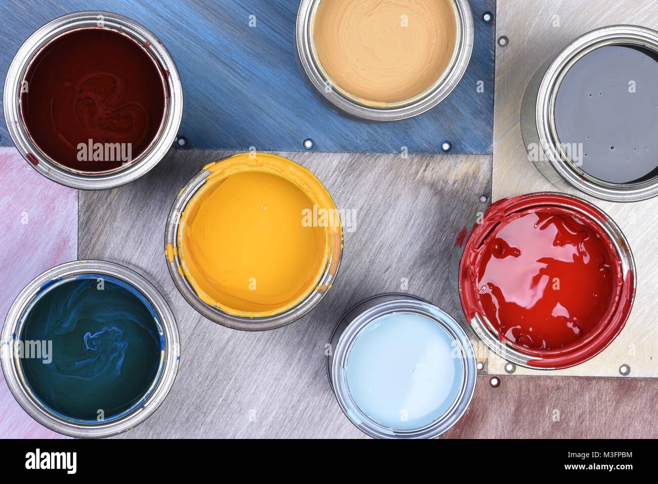 Colorful paint cans top view Stock Photo - Alamy
