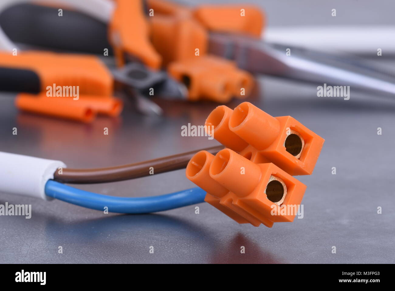 Component and tools for electrical installation Stock Photo - Alamy