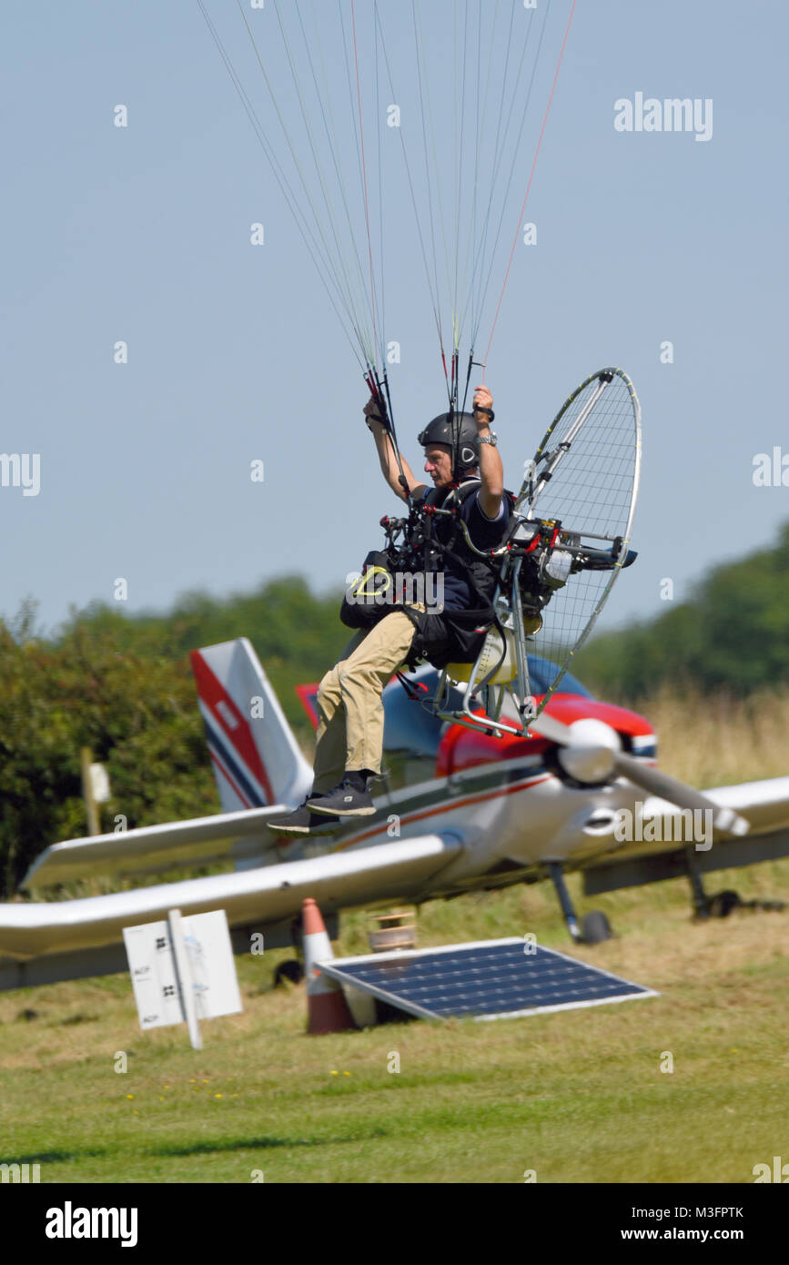 Mark Jefferies arriving at the Little Gransden airshow on a paramotor ...