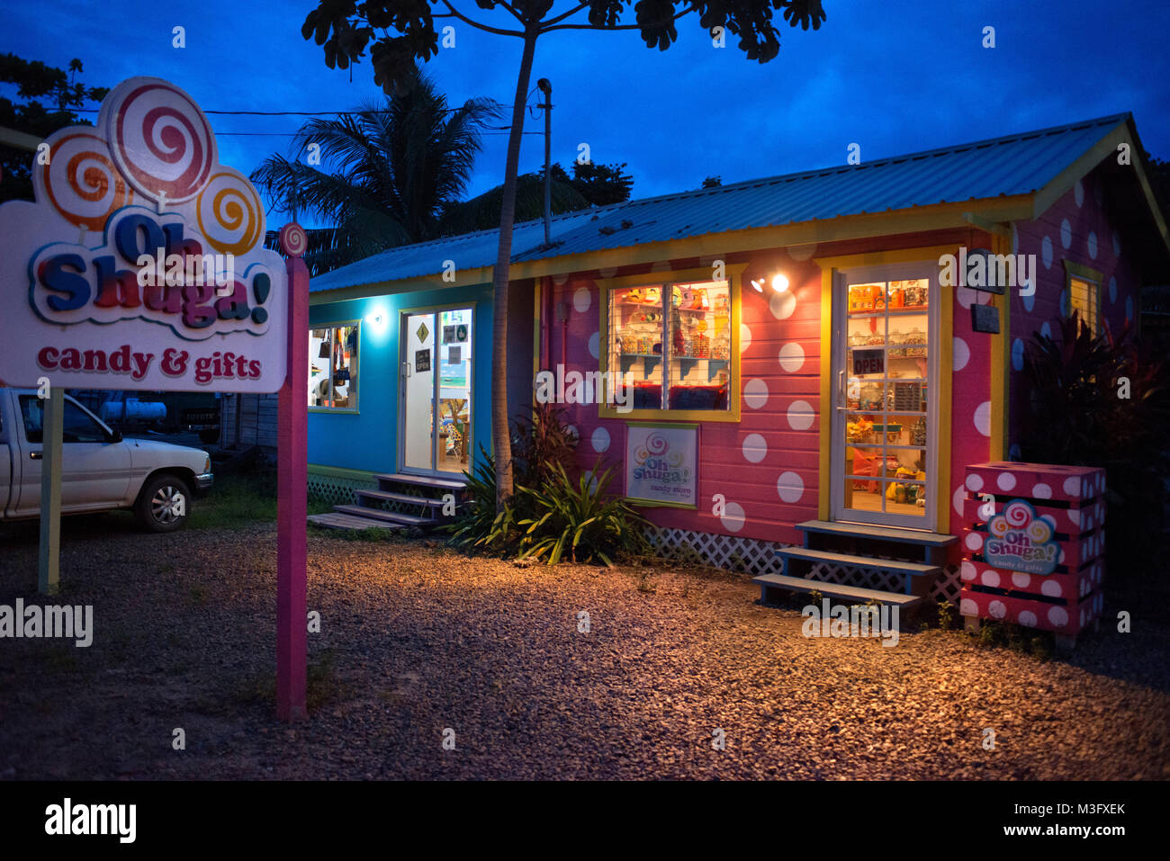 Candy and gifts shop in Placencia village, Belize Stock Photo - Alamy