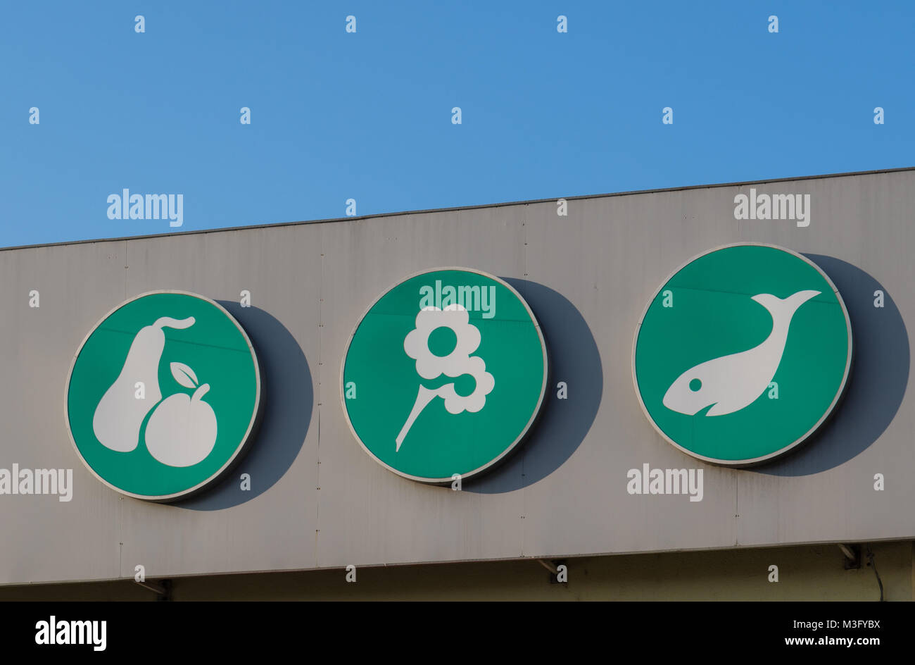 Fool, flower and fish market sign Stock Photo - Alamy