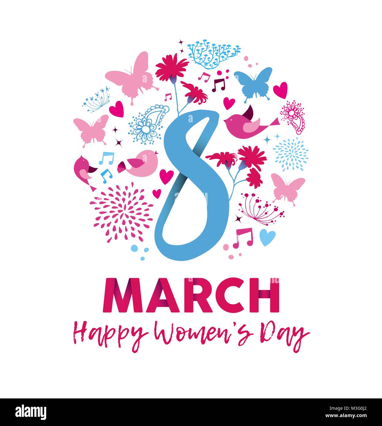 Happy Women's Day 2018 greeting card illustration, celebration text ...