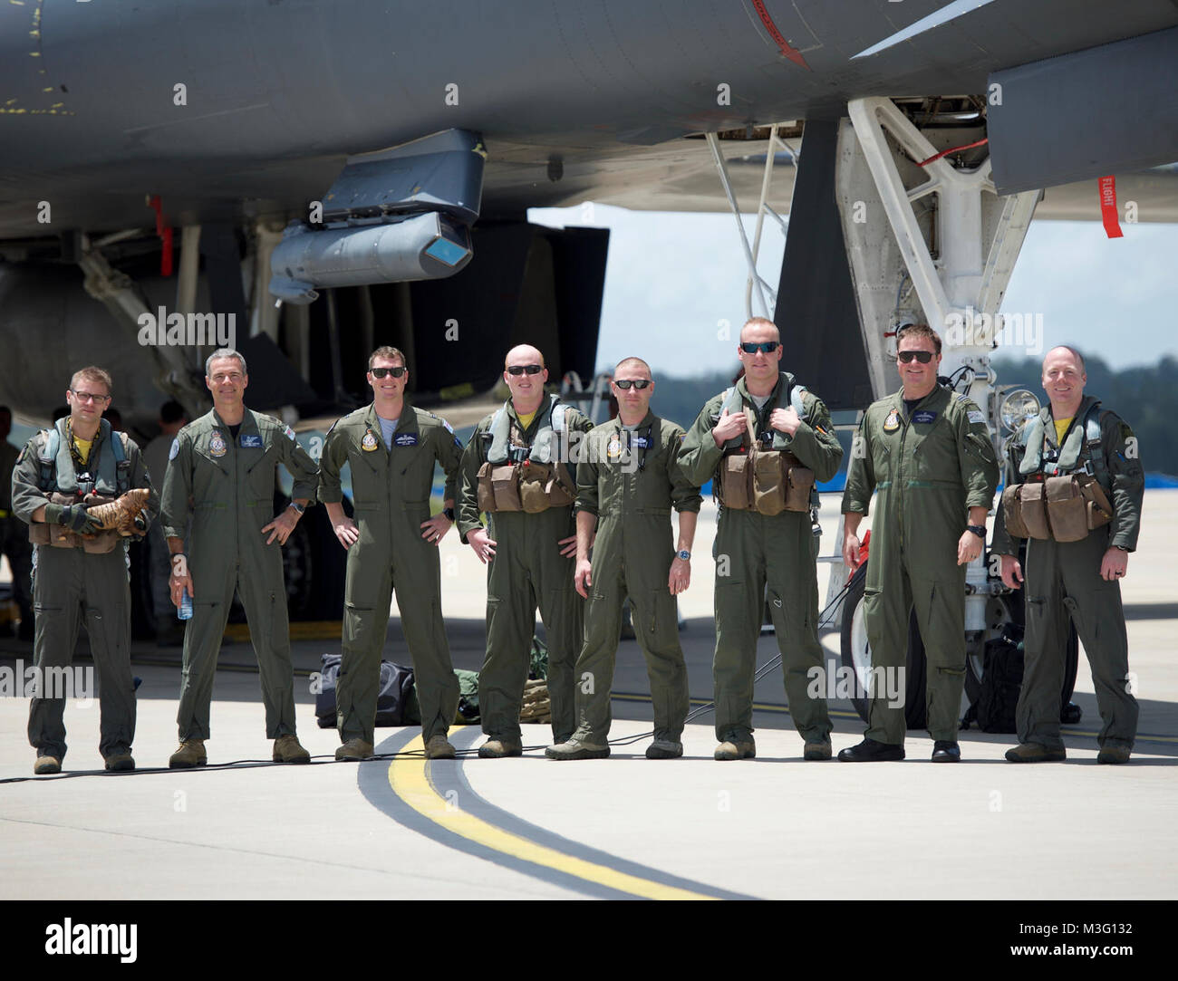 A U.S. Air Force B1-B Lancer crew with the 37th Expeditionary Bomb ...