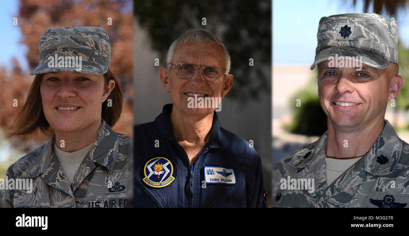 Left to right, Chief Master Sgt. Jodi Epps, 47th Operations Group superintendent, Danny Williams ...