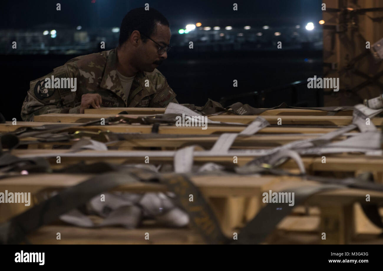 A U.S. Air Force C-17 Globemaster III loadmaster assigned to the 816th ...