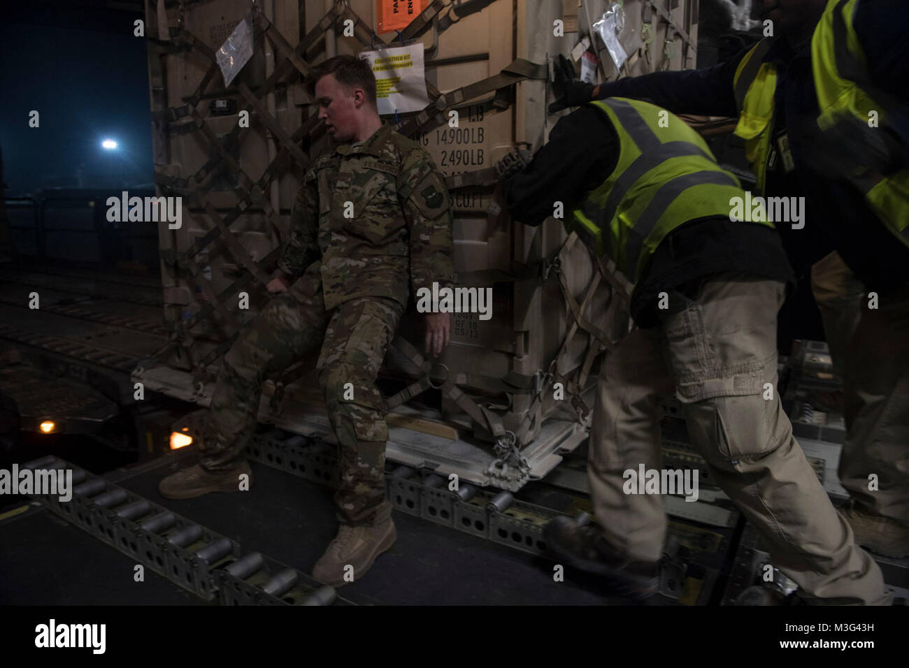A U.S. Air Force C-17 Globemaster III loadmaster assigned to the 816th ...