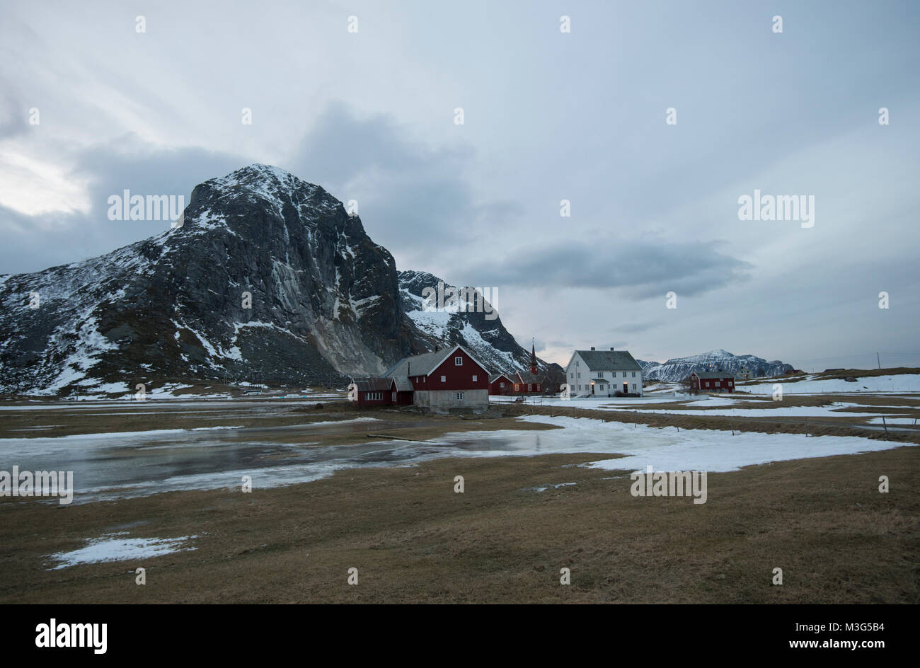 The flakstad church in snow hi-res stock photography and images - Alamy