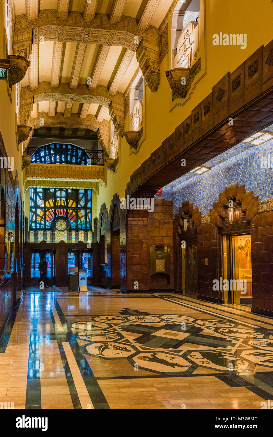 Inside lobby of the historic art deco Marine Building, downtown ...