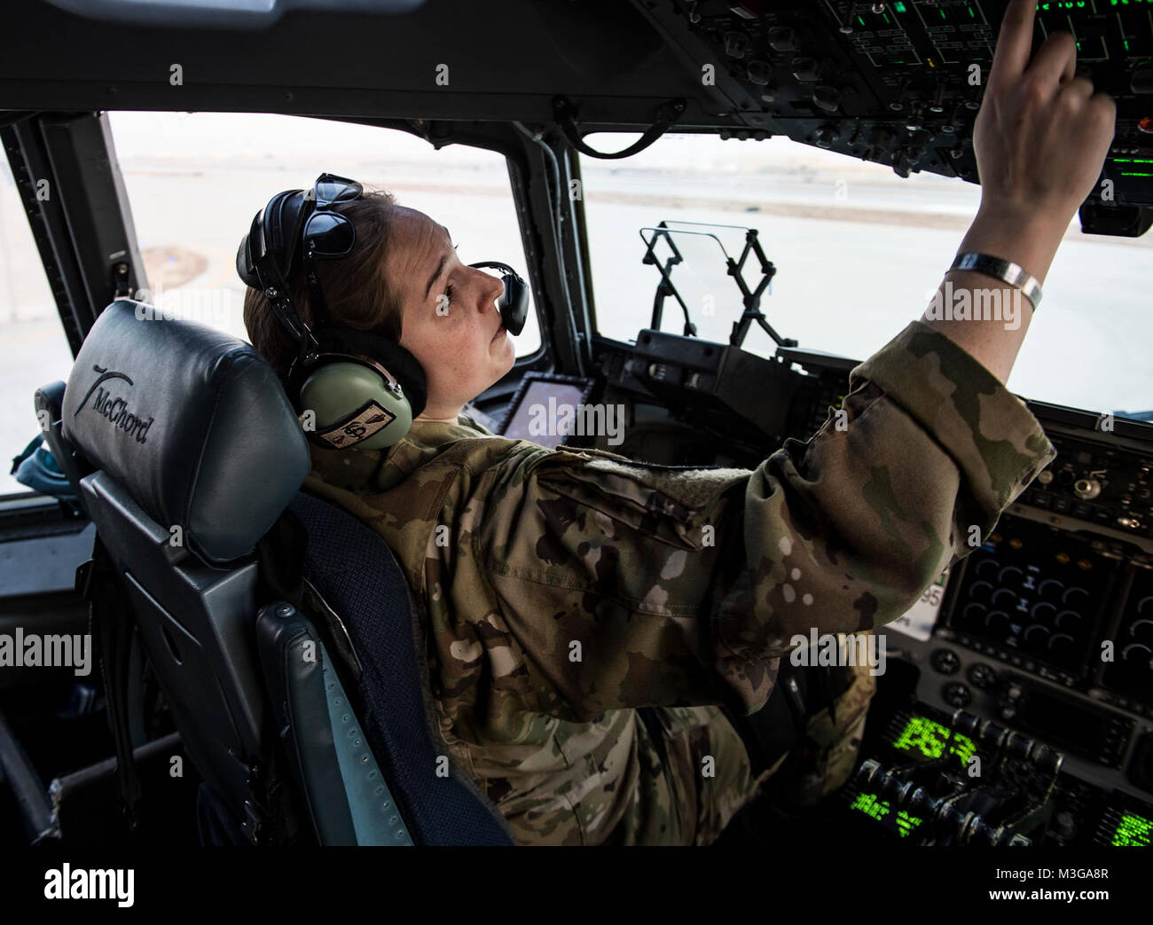 A U.S. Air Force C-17 Globemaster III pilot, assigned to the 816th ...