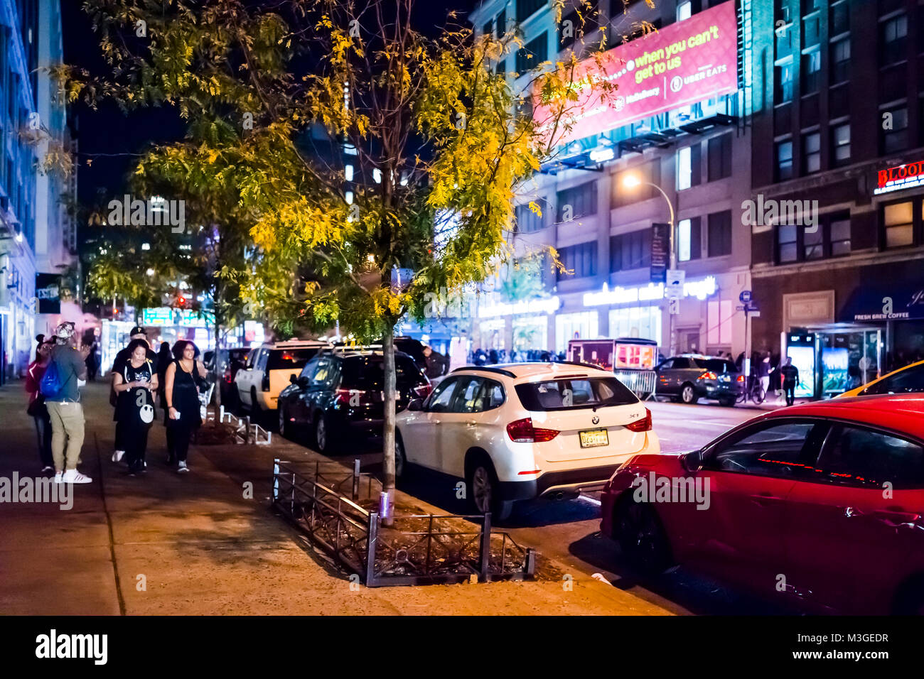 New York City, USA - October 28, 2017: NYC downtown dark evening night ...