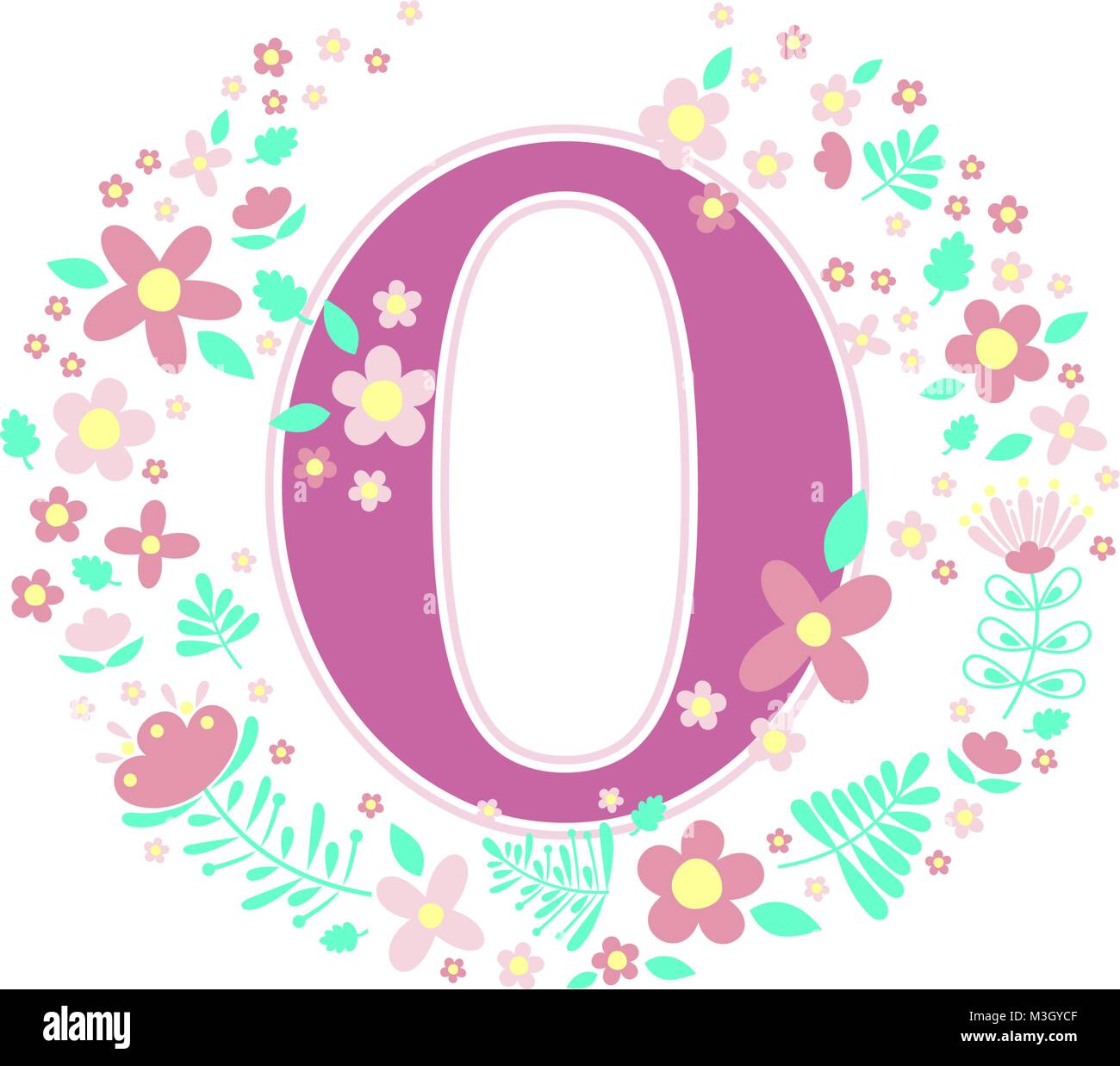number 0 with decorative flowers and design elements isolated on white ...